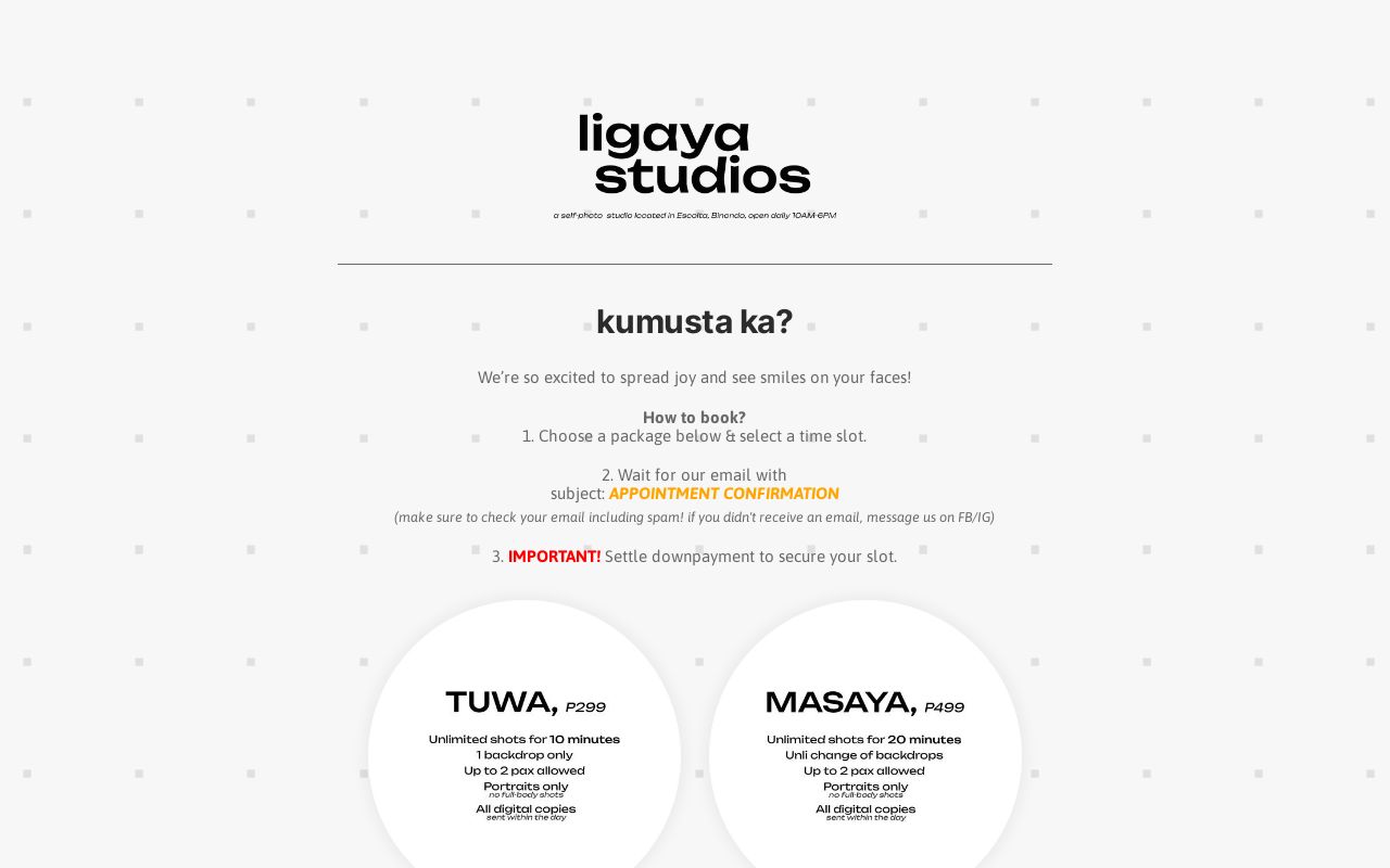 Ligaya Studios - Booking Page